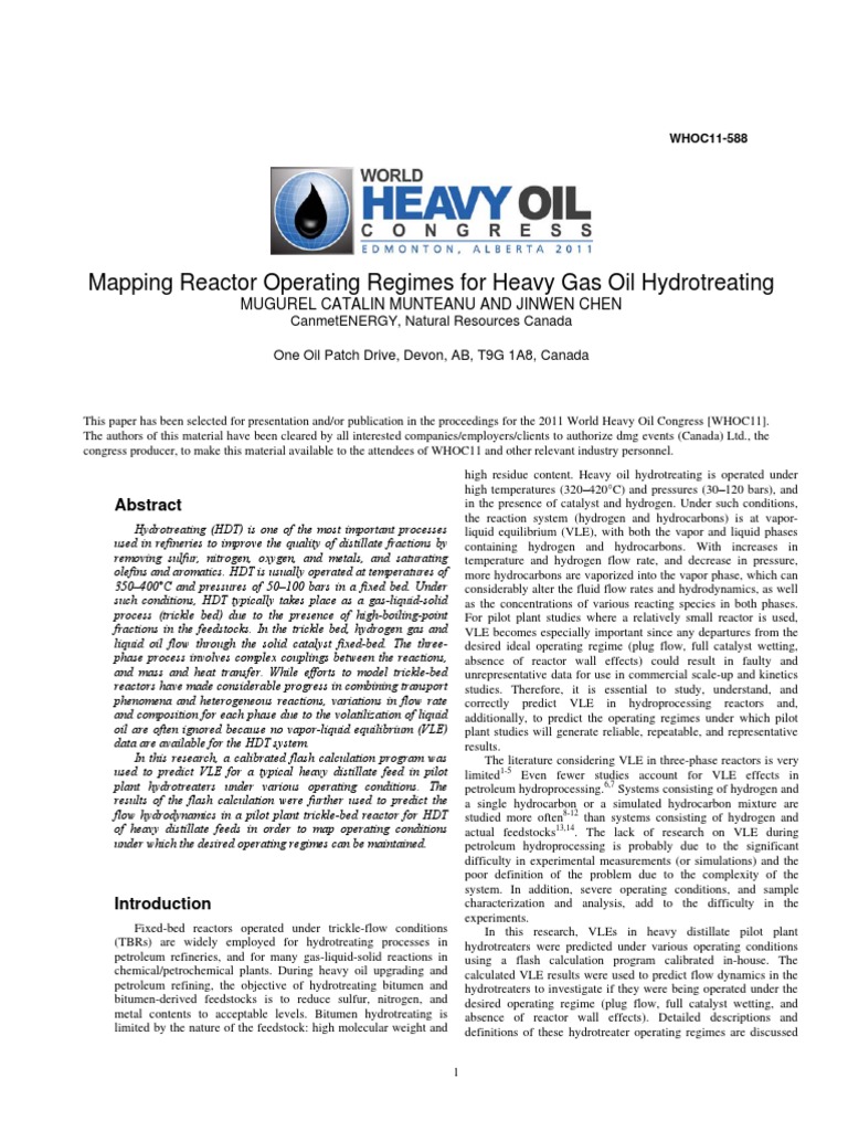 Mapping Hydrotreating Reactor Operating Regimes for Heavy Gas Oil Using Vapor-Liquid Equilibrium ...