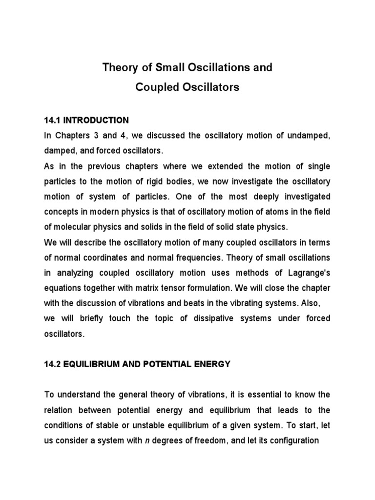 Theory of Small Oscillations | PDF | Normal Mode | Applied And ...