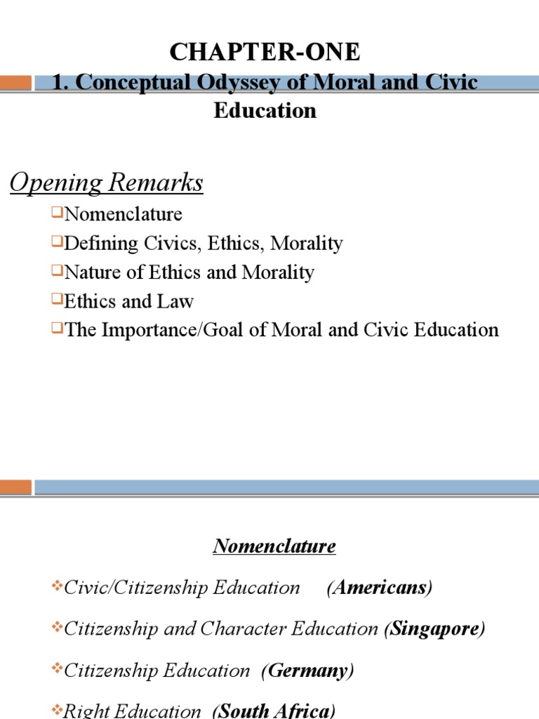 Conceptual Foundations of Civic and Moral Education: Defining Key Terms and Exploring ...
