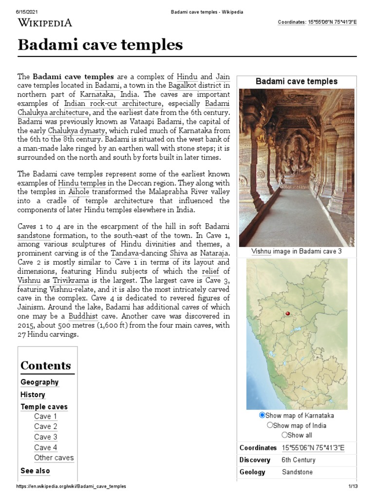 Badami Cave Temples - Wikipedia | PDF | Hindu Deities | Hindu Mythology