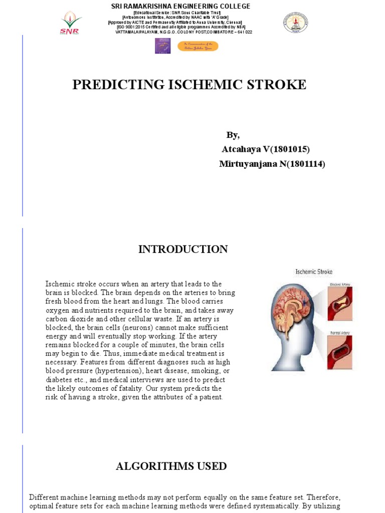 Predicting Ischemic Stroke: By, Atcahaya V (1801015) Mirtuyanjana N (1801114) | PDF | Support ...