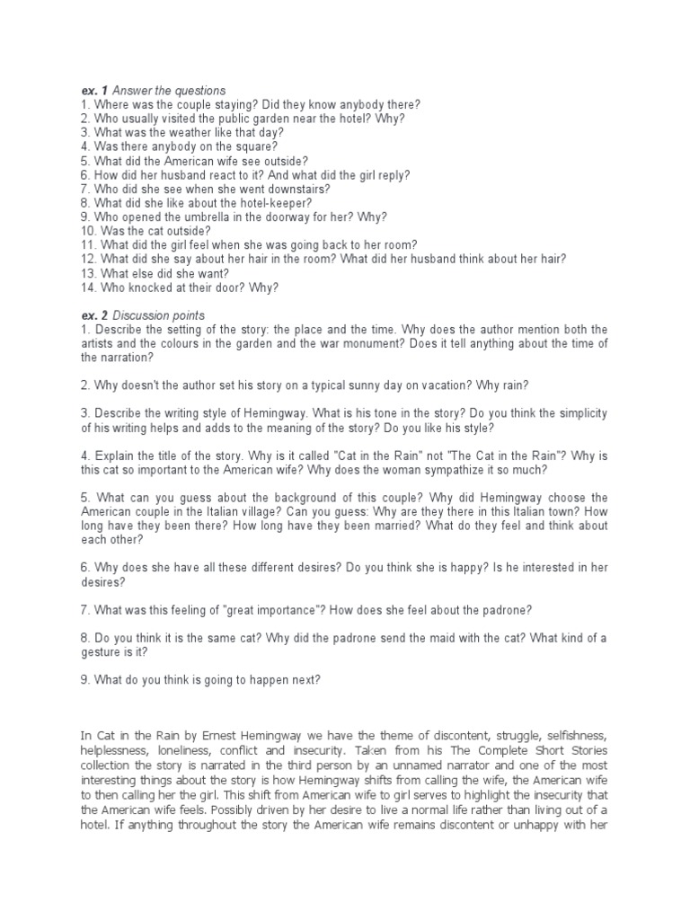 An analysis of discontent and isolation in Hemingway's short story "Cat ...