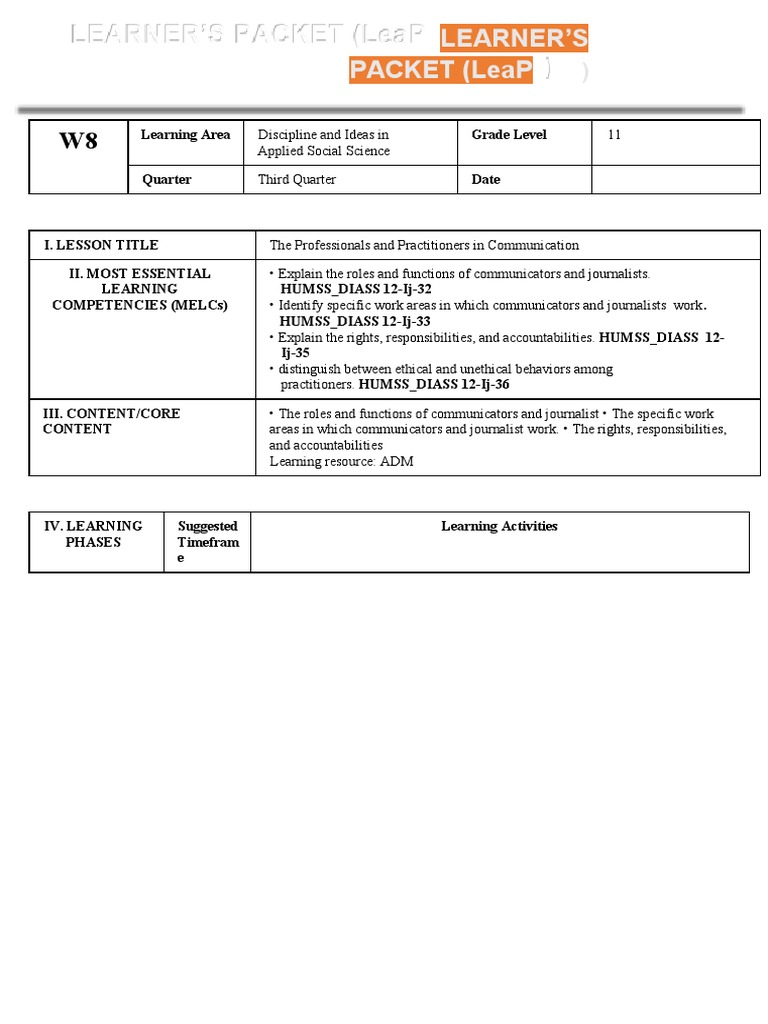 Learner'S Packet (Leap: Learning Area Grade Level | PDF | Learning ...
