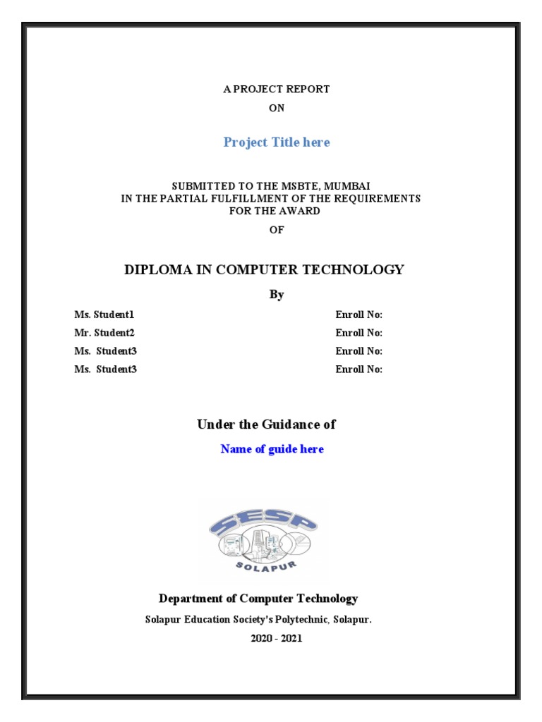First Pages of Project Report | PDF | Diploma | Educational Assessment ...