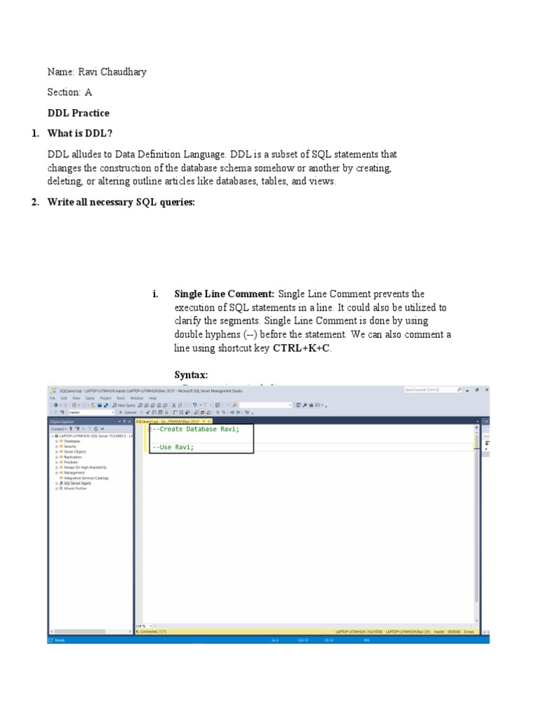 DDL Practice 1. What Is DDL?: - Comment in A Single Line | PDF | Data ...