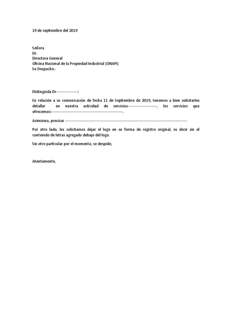 Carta Respuesta Objeción ONAPI | PDF