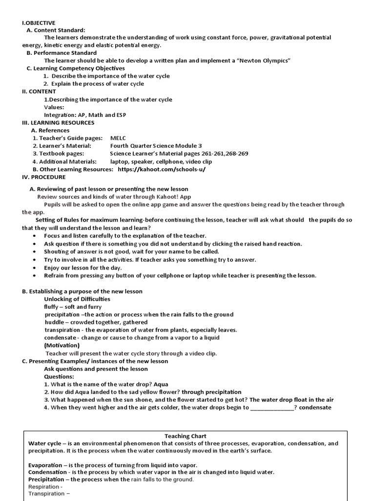 Lesson Plan On Water Cycle | PDF | Water Vapor | Evaporation