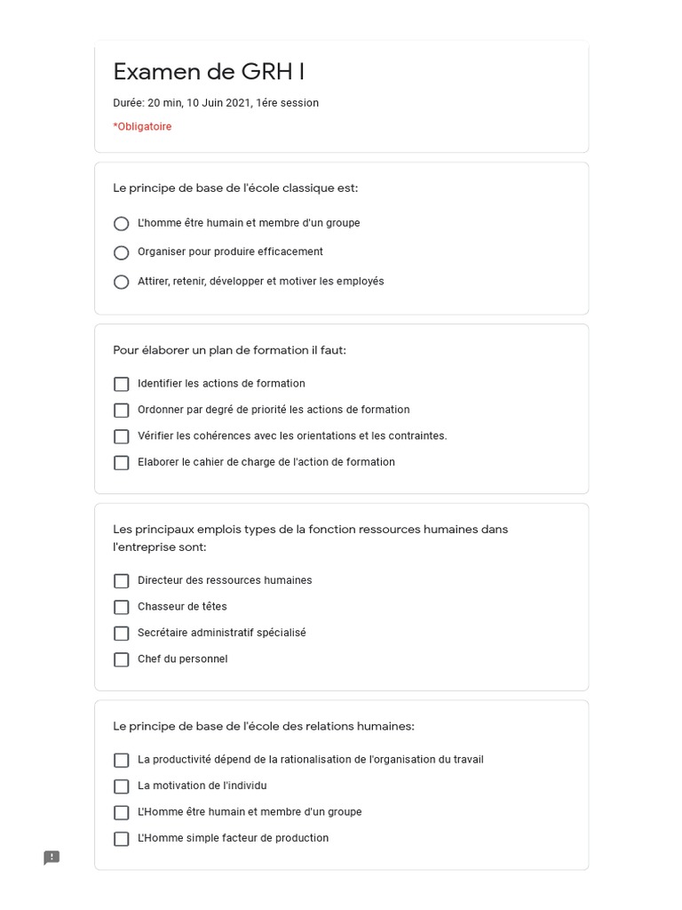 Examen de GRH I | PDF