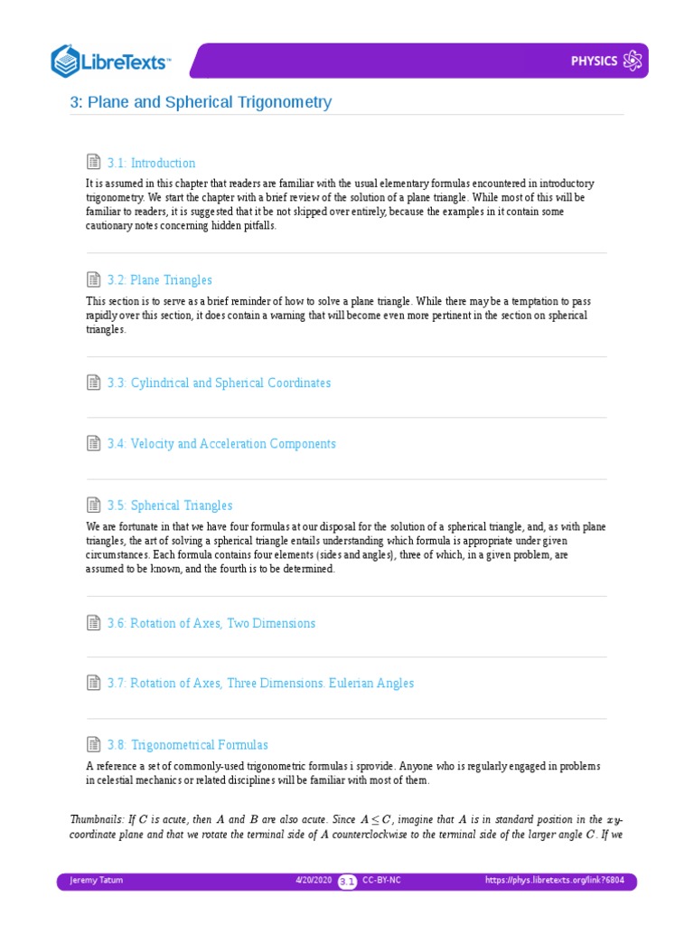03 Plane and Spherical Trigonometry | PDF | Triangle | Trigonometry