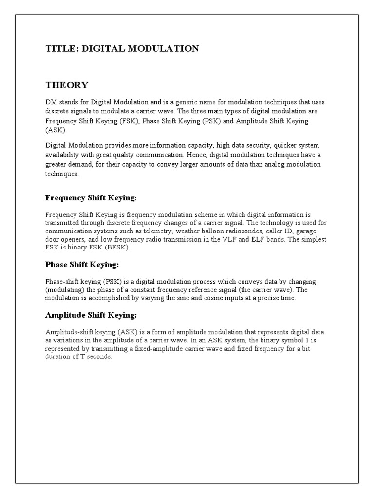 Title: Digital Modulation: Frequency Shift Keying | PDF | Modulation ...