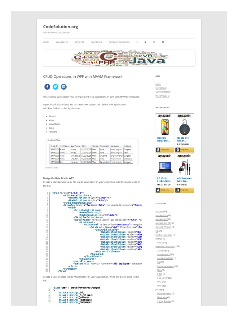 CRUD Operations in WPF With MVVM Framework: Home All Articles SQL Server Interview Questions ...