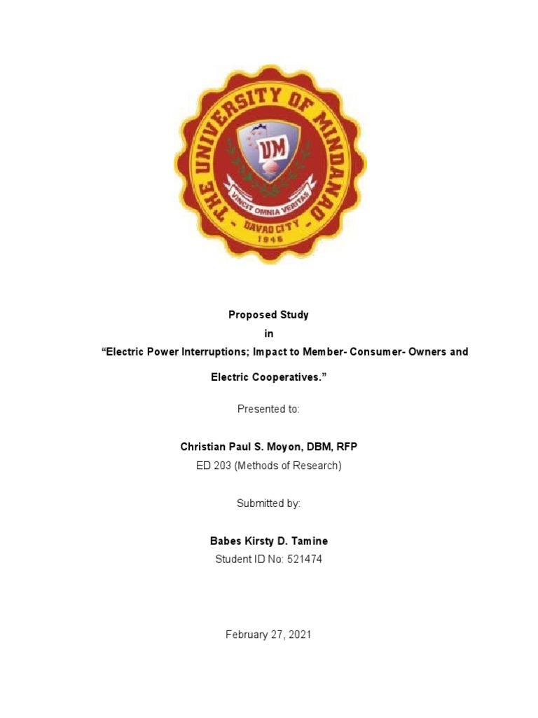 Proposed Study in "Electric Power Interruptions Impact To Member ...