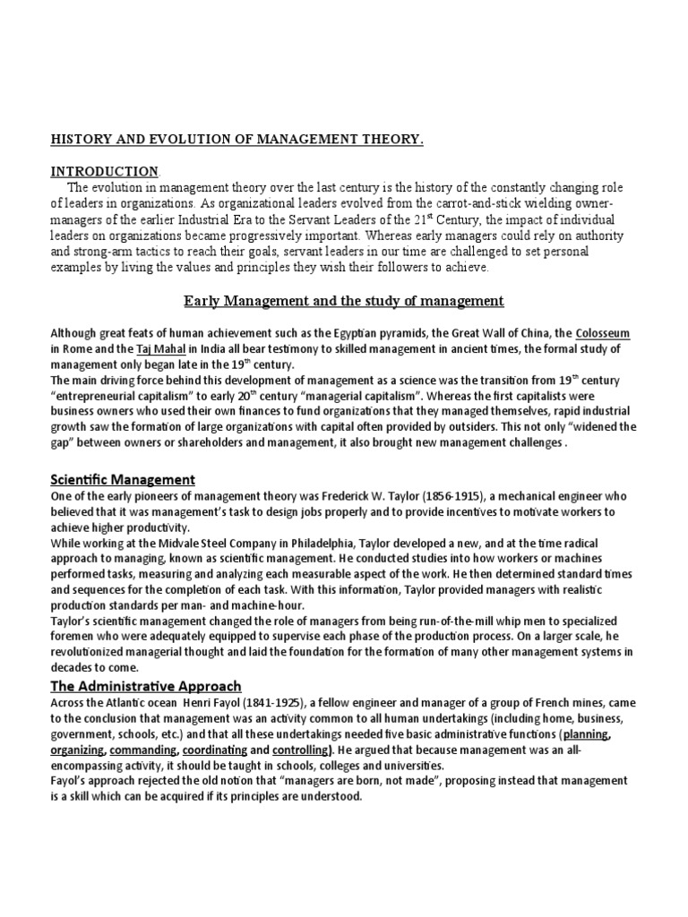 Evolution of Management Theory Overview | PDF | Servant Leadership ...