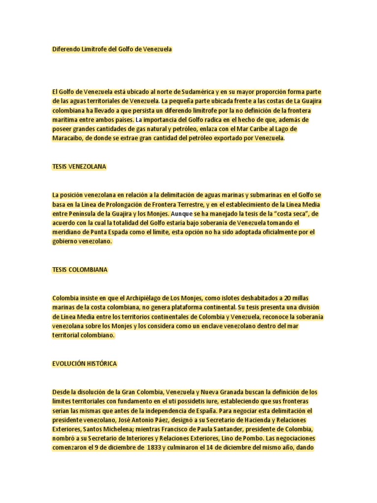 Diferendo Limítrofe en el Golfo de Venezuela | PDF | Gobierno | Tratado