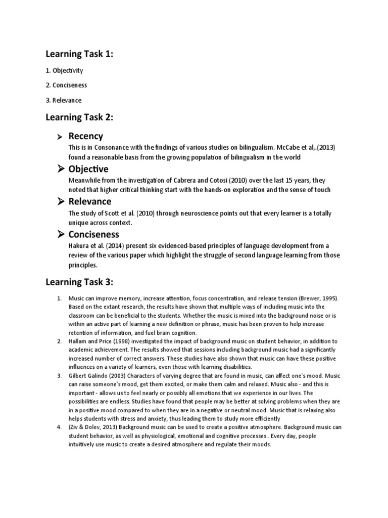 Learning Task 1:: Objective Relevance Conciseness | PDF | Mood ...