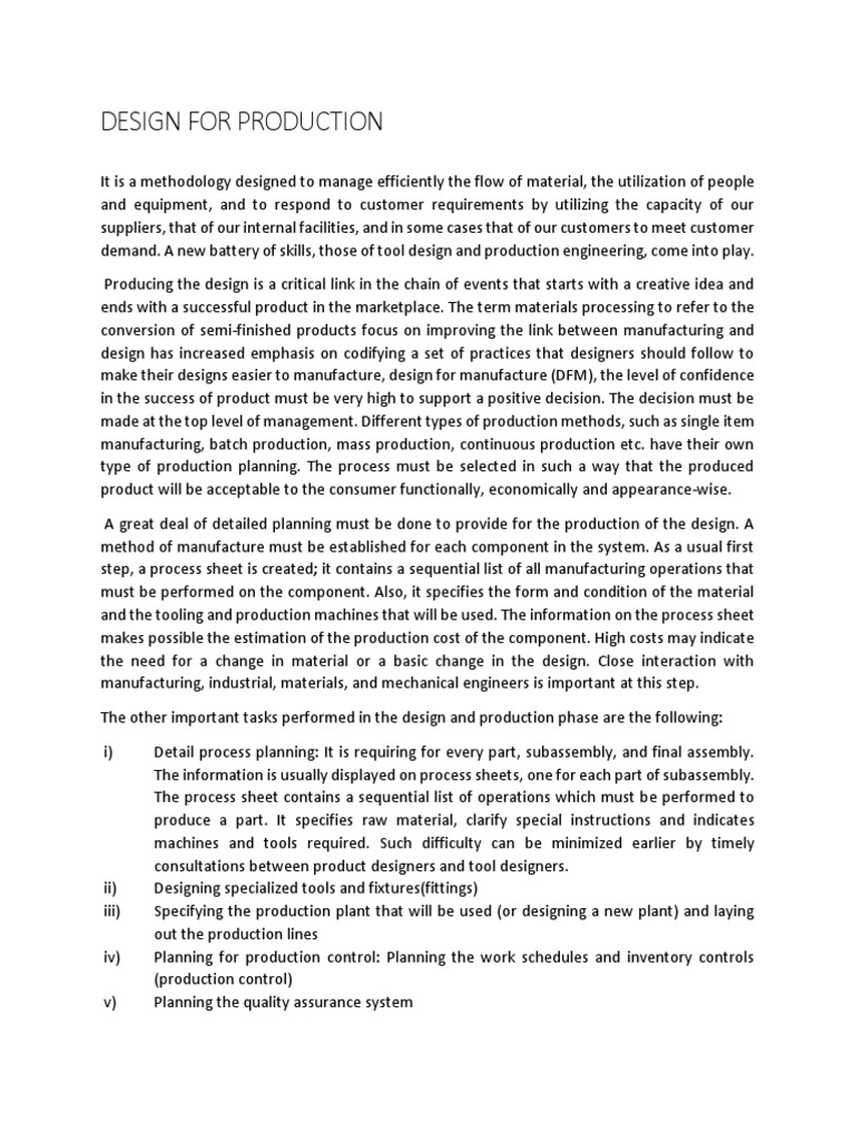 Design For Production | PDF | Design | Economic Sectors