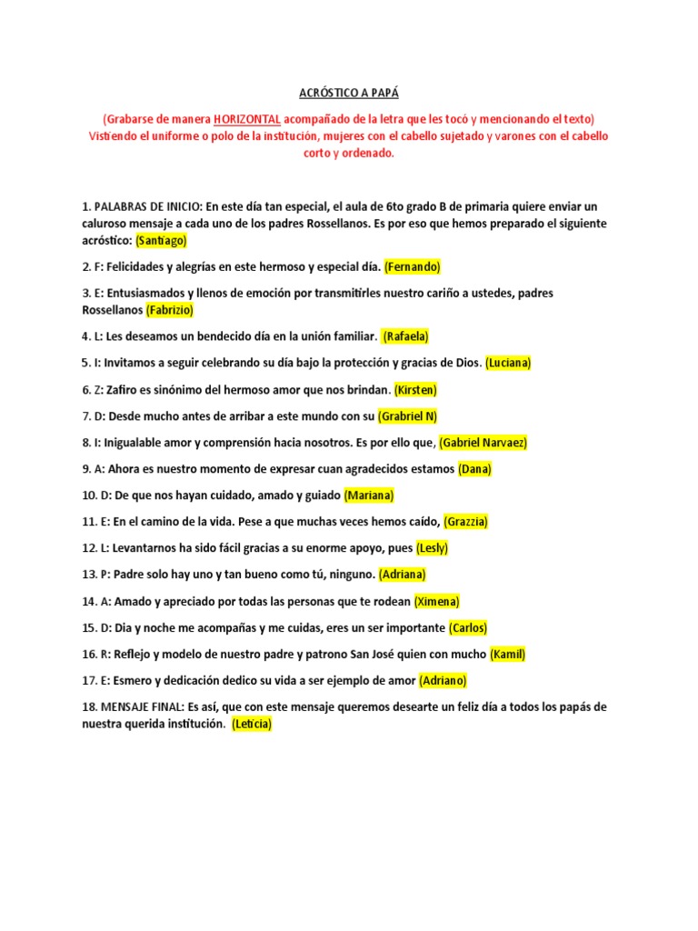 Acróstico Especial para Papá | PDF