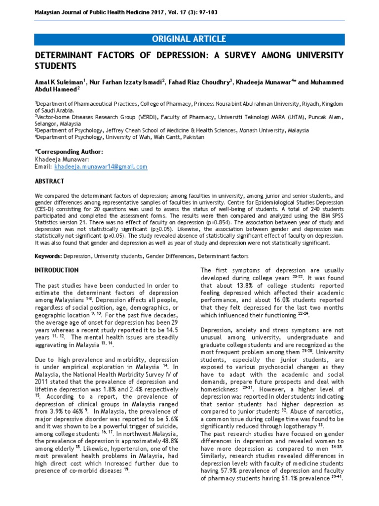 Depression Factors in University Students | PDF | Depression (Mood ...