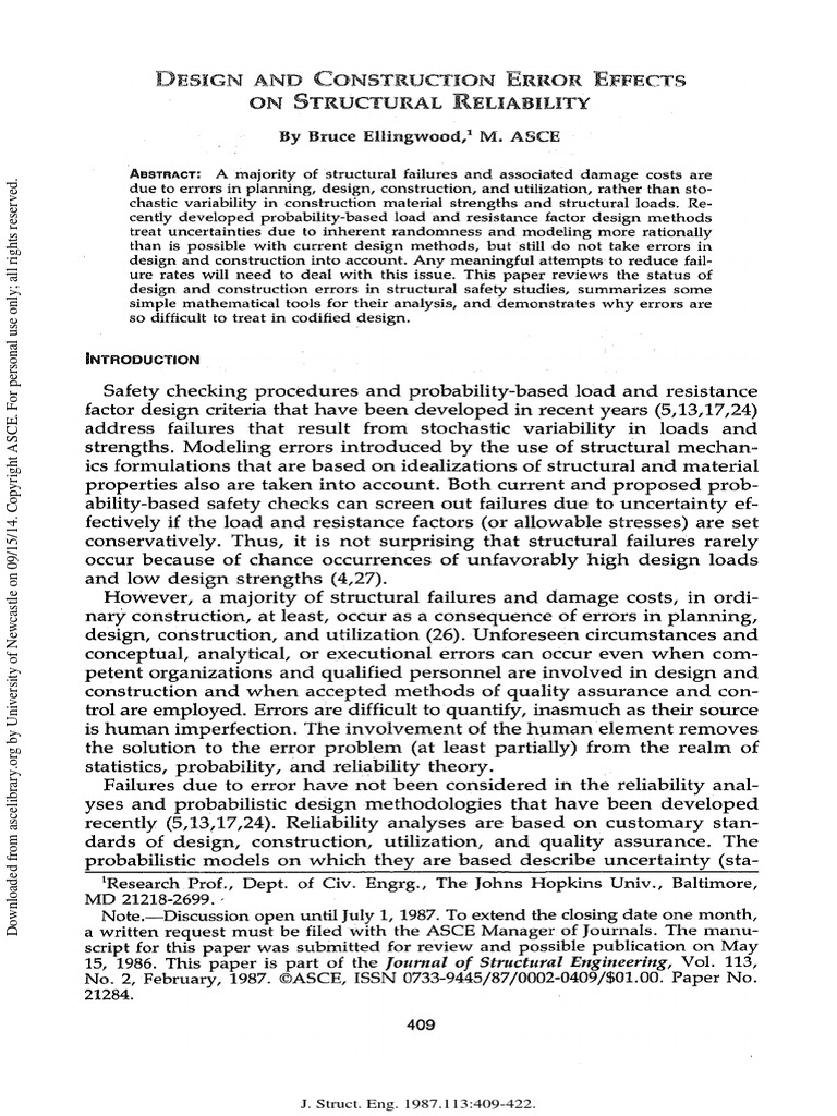 Design and Construction Error Effects On Structural Reliability | PDF | Reliability Engineering ...
