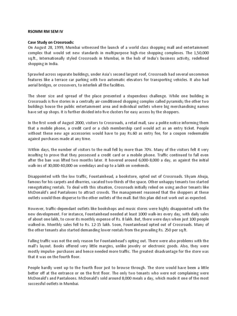 Case Study On Crossroads | PDF | Shopping Mall | Retailing