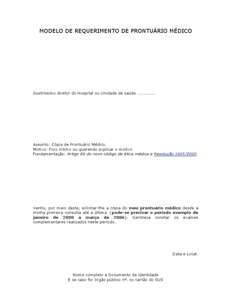 Modelo de Requerimento de Prontuário Médico | PDF