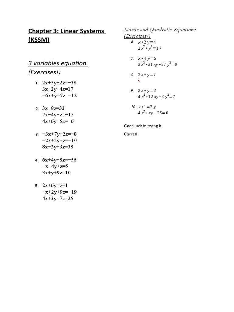 KSSM F4 C3 Linear Systems Questions | PDF