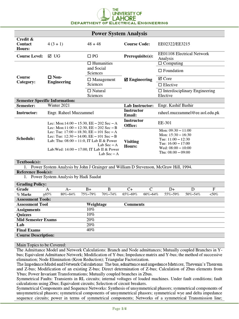 Power System Analysis Course Overview | PDF | Electrical Impedance ...