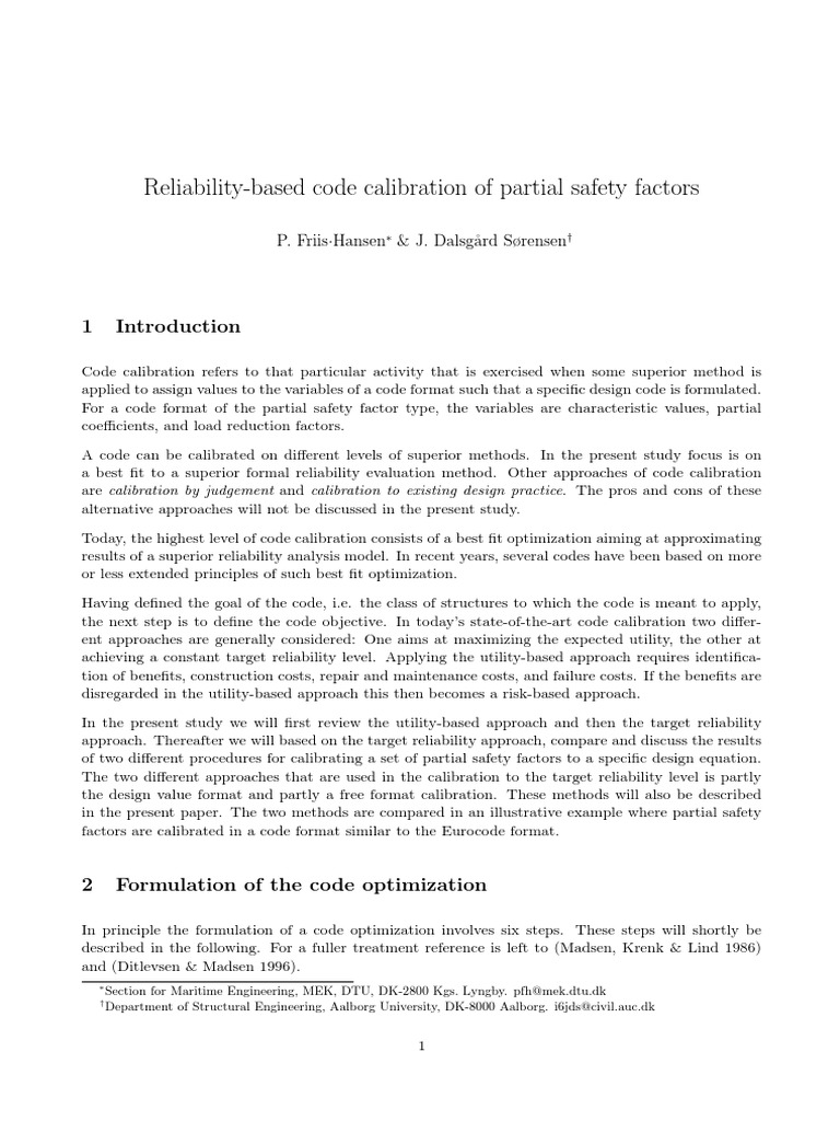 Reliability-Based Code Calibration of Partial Safety Factors - JCSS | PDF | Reliability ...