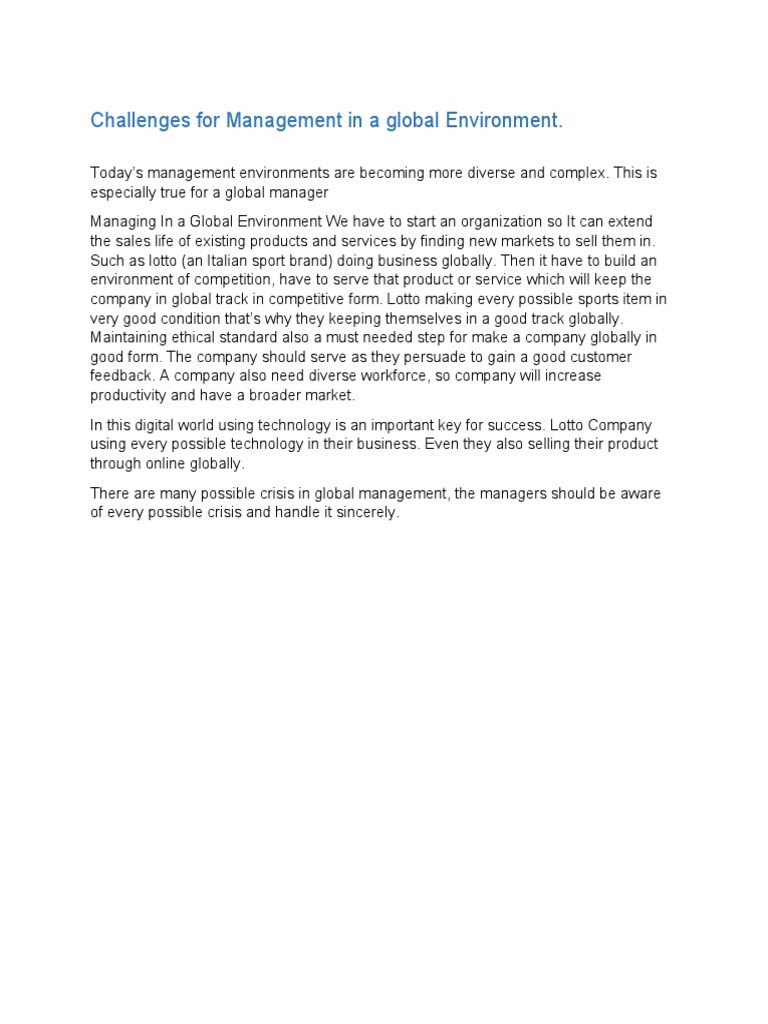 Global Management Challenges and Strategies | PDF