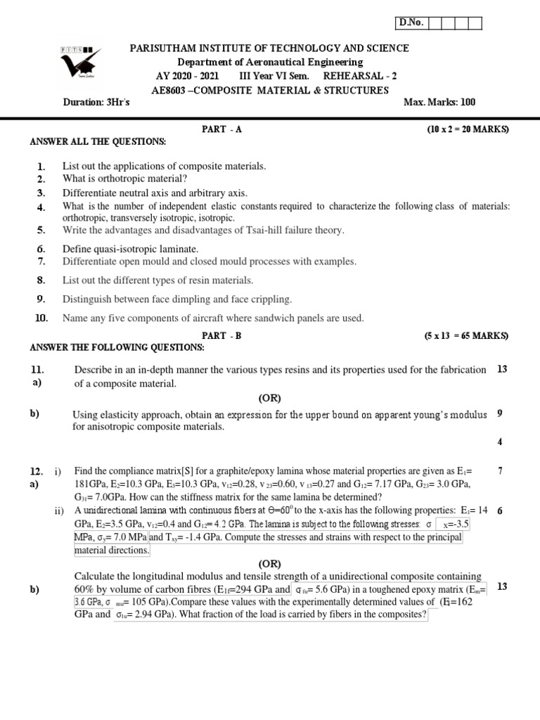 Department of Aeronautical Engineering: Answer All The Questions: Part ...