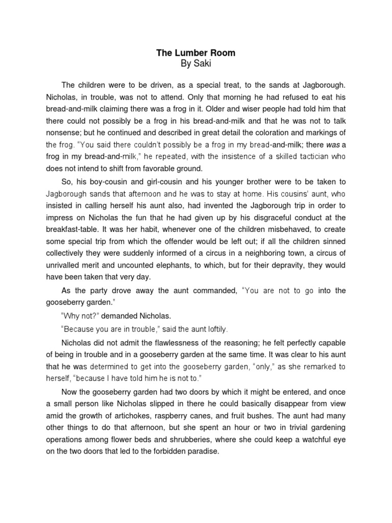 The Lumber Room By Saki Pdf Nature