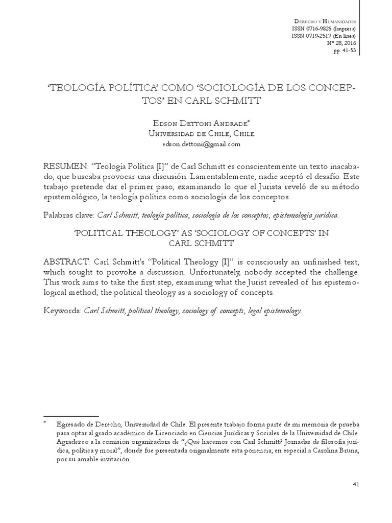 Teología Política Como Sociología de Los Conceptos en Carl Schmitt ...