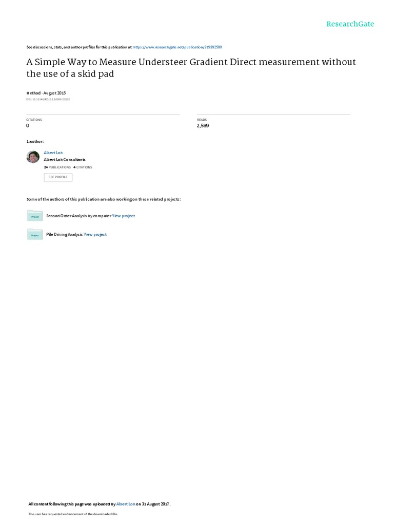 Measure Understeer Gradient Simply | PDF | Vehicle Technology | Vehicles