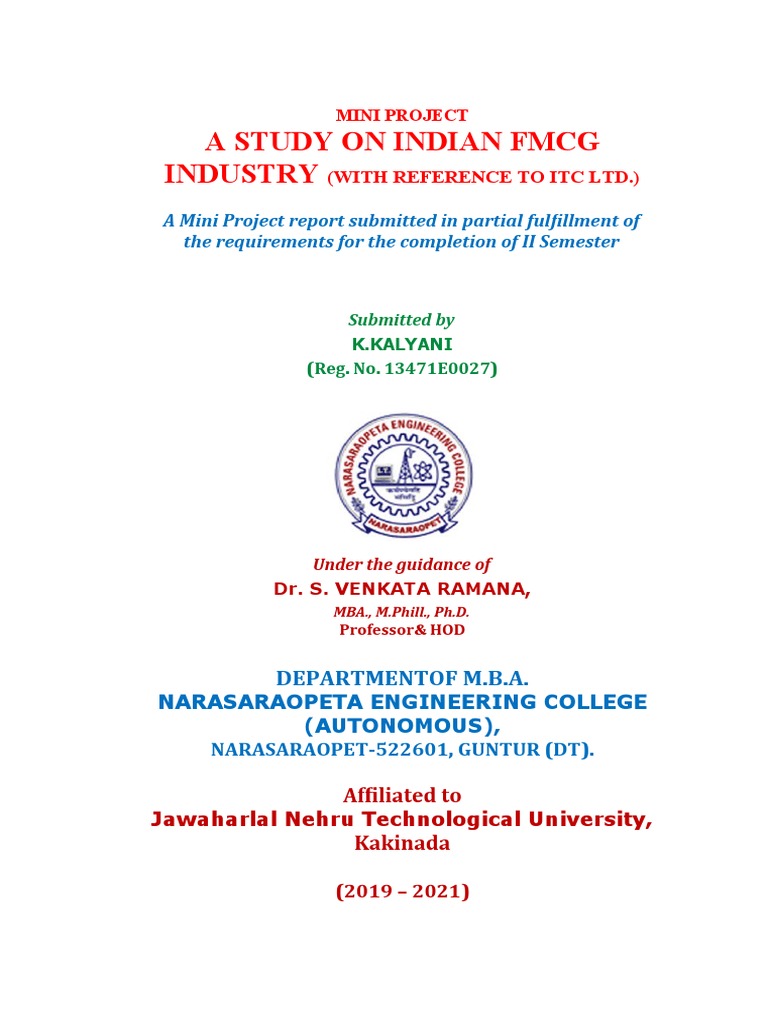 MINI PROJECT Front Pages | PDF | Master Of Business Administration ...