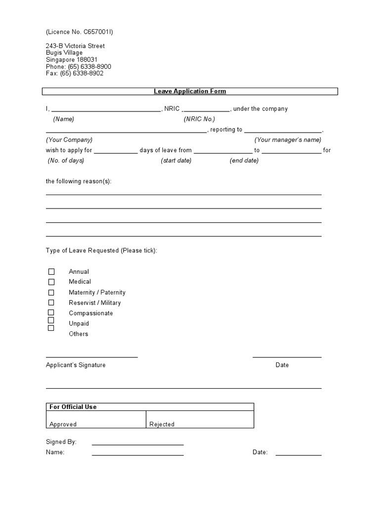 Leave Application Form For Company | PDF