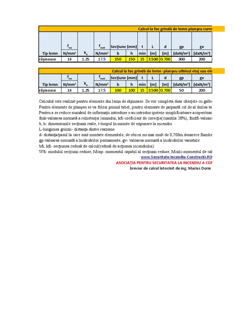 Calcul Rezistenta La Foc Grinzi Lemn Sau Acoperis Sarpanta Asic Ing. Marius Dorin LULEA ...