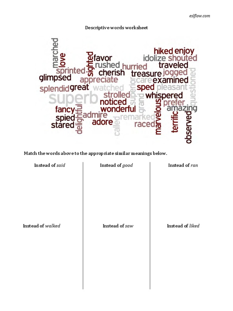 Descriptive Words Worksheet | PDF