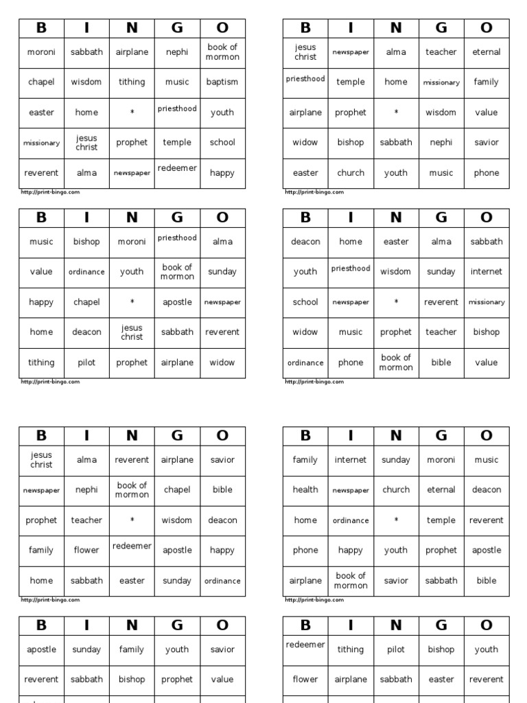 Bingo Cards 2x2 | PDF | The Church Of Jesus Christ Of Latter Day Saints ...