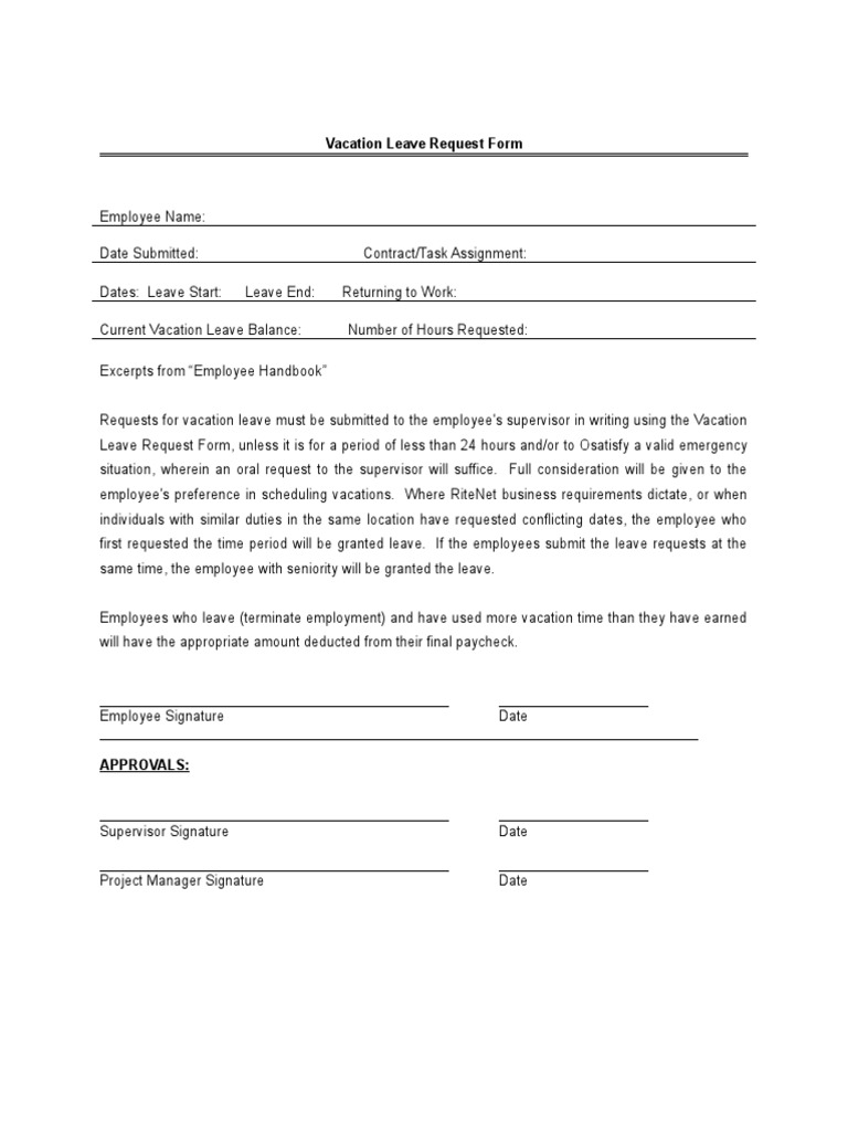 Vacation Leave Application Form | PDF