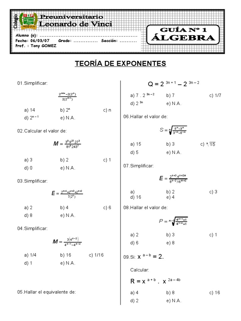 TEORÍA DE EXPONENTES- ALGEBRA 4 | Enseñanza de matemática