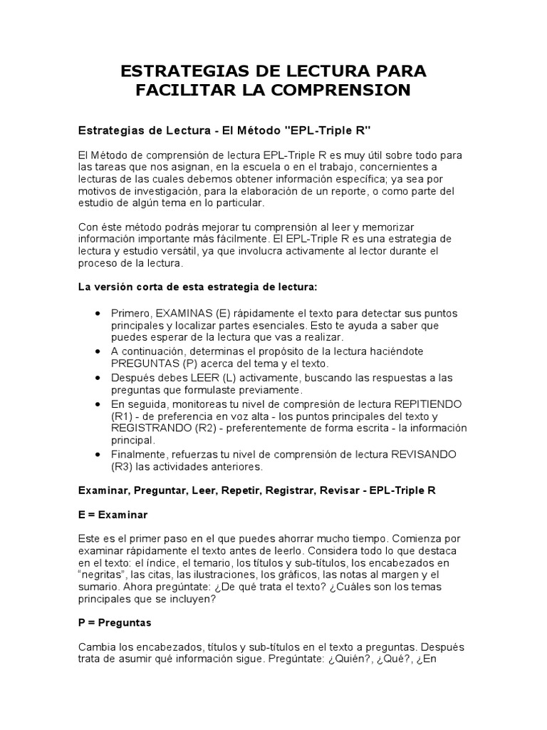 Estrategias de Lectura para Facilitar La Comprension | PDF | Artes del ...