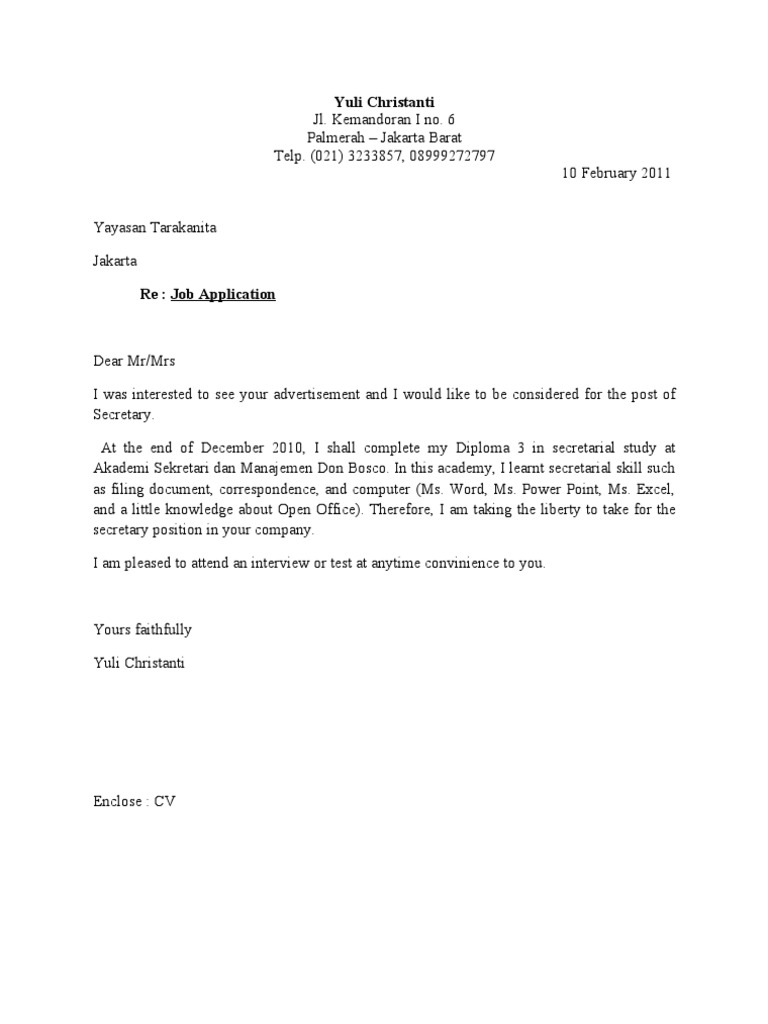Application Letter and CV | PDF | Career & Growth