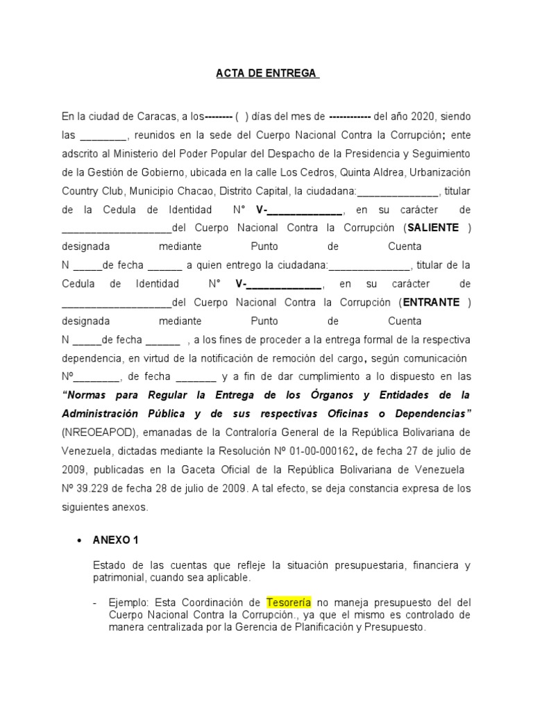 Modelo de Informe de Acta de Entrega | PDF | Presupuesto | Business