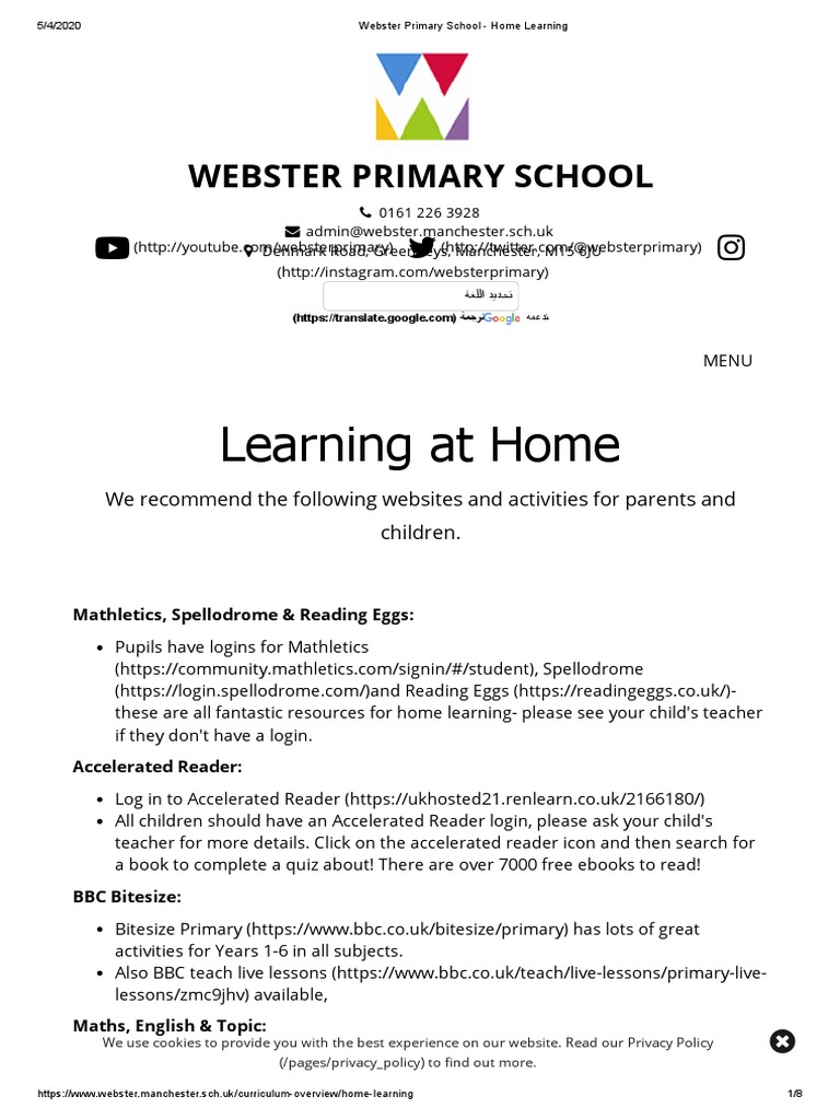 Webster Primary School - Home Learning | PDF | Http Cookie | Privacy