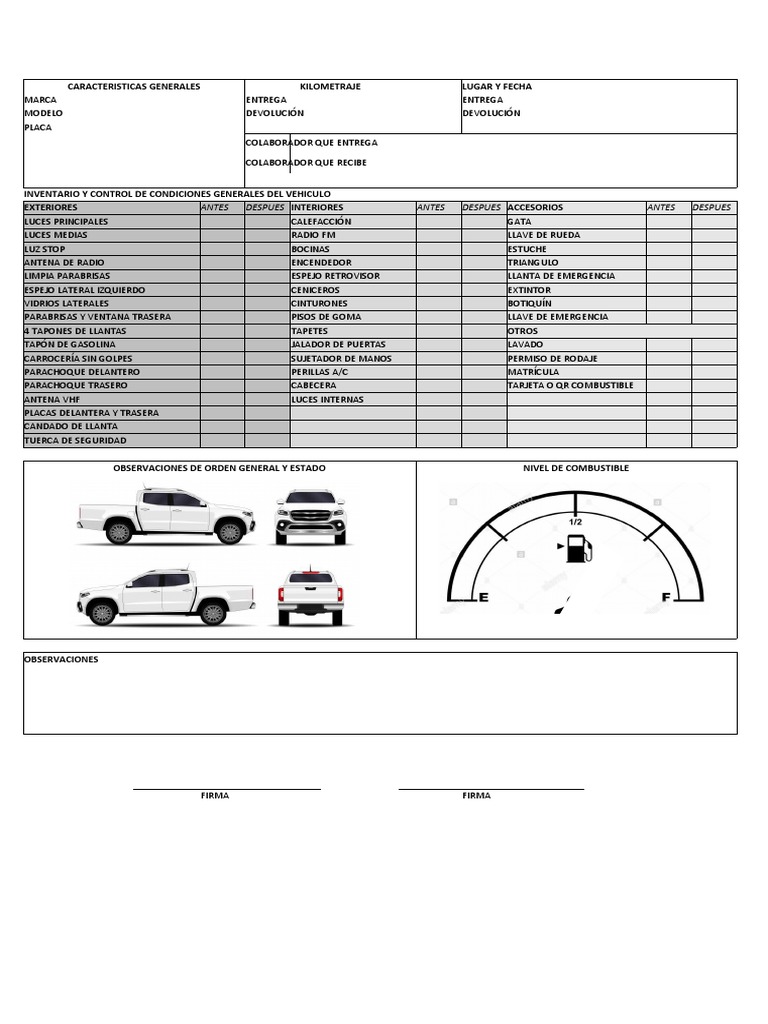 Acta de Revision de Vehiculo | PDF