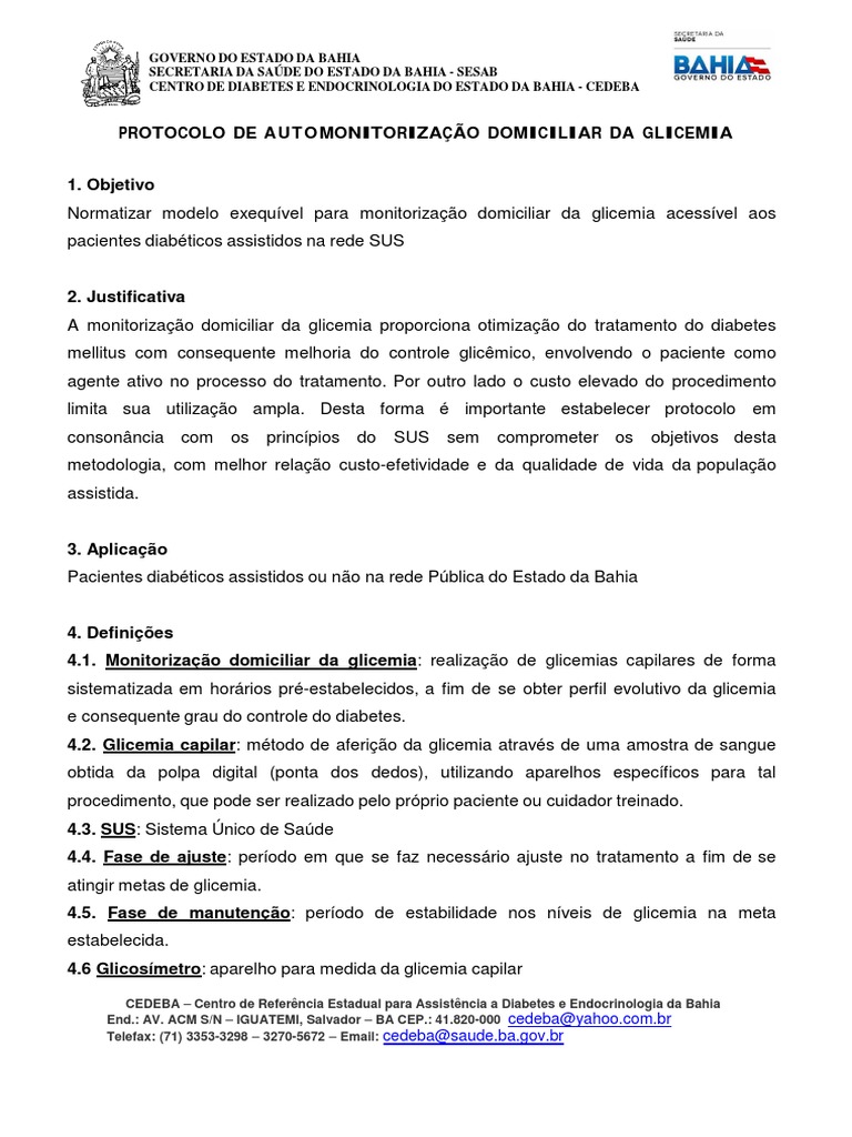 Protocolo Automonitorização Domiciliar Da Glicemia | PDF | Diabetes ...