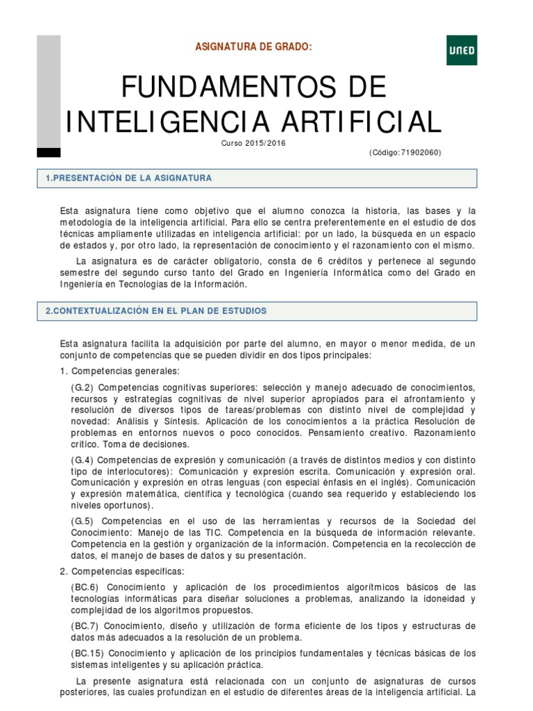 Fundamentos de Inteligencia Artificial | PDF | Inteligencia artificial ...