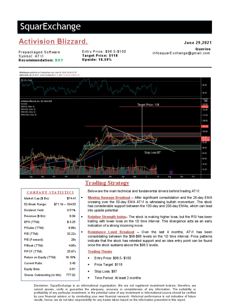 Activision Blizzard - Research Report | PDF | Stocks | Price–Earnings Ratio