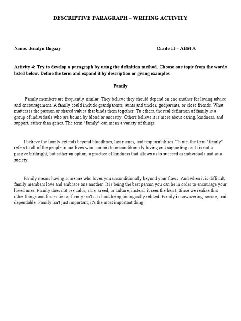 Definition Paragraph - Writing Activity | PDF
