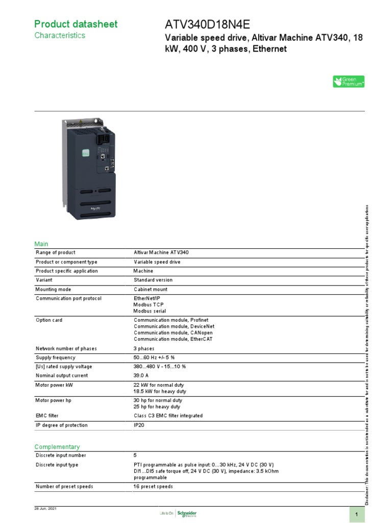 Altivar Machine ATV340 Datasheet | PDF | Electric Motor | Relay
